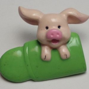 Jewelry | Vintage Cute Baby Pig Piglet On Barrel Pin | Poshmark